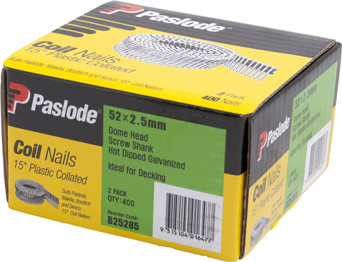 Paslode Hd Galvanised 15° Plastic Collated Coil Dome Screw Pk400 X 2 ...